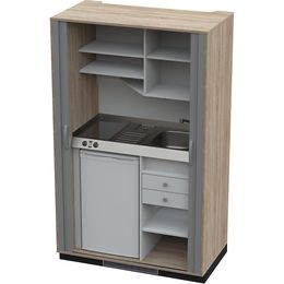 Schrankk&uuml;che mit Jalousiefront, 2 Glaskeramikkochfelder, Becken rechts, Eiche/anthrazit 1956 x 1200 x 650 mm kaiserkraft