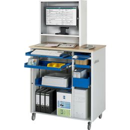 Rau Computer-Arbeitsplatz, HxBxT 1810 x 1030 x 660 mm, mit Monitorgeh&auml;use, fahrbar, anthrazit-metallic / enzianblau