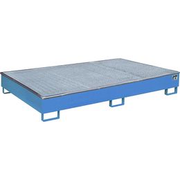 eurokraft pro Regal-Bodenwanne mit PE-Einsatz, mit Rost, 1000 l, LxBxH 2165 x 1315 x 510 mm, blau