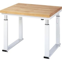Rau Arbeitstisch, elektrisch h&ouml;henverstellbar - Tragkraft 600 kg, H&ouml;he 740 - 1140 mm, Buchenplatte massiv, BxT 1000 x 900 mm