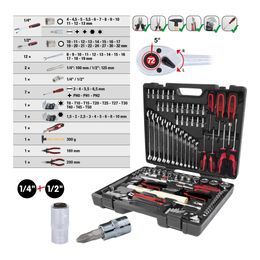 KS Tools CHROMEplus Universal-Werkzeug-Satz aus Chrom-Vanadium-Stahl 1/4 Zoll+3/8 Zoll+1/2 Zoll 97-teilig, 9180797 (918.0797)