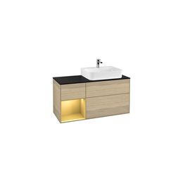 Villeroy & Boch V&B Waschtischunterschrank Abdeckplatte Gl. bla m Finion 120cm, Regal links Gold matt, Oak Veneer ; Villeroy & Boch (F142HFPC)