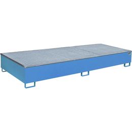 eurokraft pro Regal-Bodenwanne mit PE-Einsatz, mit Rost, 1000 l, LxBxH 3265 x 1315 x 385 mm, blau
