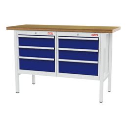 STIER Werkbank mit 6 Schubladen BxTxH 1500x600x960 mm RAL 7035 / RAL 5010 (905023)