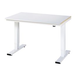 Rau Werktisch adlatus 300 elektrisch h&ouml;henverstellbar Arbeitsplatte mit Stahlblechbelag 1250 mm x 800 mm (08-WT-125-080-S)
