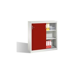 C+P Akten-Sideboard Acurado mit Schiebet&uuml;ren, 3 Ordnerh&ouml;hen, H1200xB1200xT400mm Front Rubinrot Korpus Lichtgrau ; C + P M&ouml;belsysteme (2047-1200|S10098)