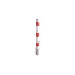 Schake Absperrpfosten Typ 470FUKHB, umlegbar, Hebe, Kipp, Mechanik + Dreikantverschlu&szlig;, zum Einbetonieren, 70x70mm, wei&szlig; / rot incl. Bodenh&uuml;lse)