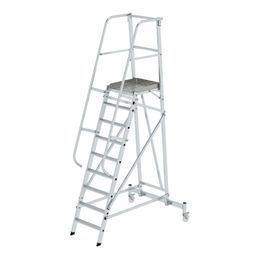 MUNK Aluminium-Plattformleiter einseitig begehbar, fahrbar 9 Stufen (052509)