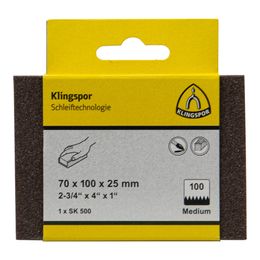 Klingspor SK 500 Schleifklotz, Korund Korn 100 70 x 100 x 25 mm, SB-verpackt im Reiter (367347)