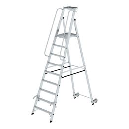 MUNK Aluminium-Stehleiter einseitig begehbar Rollen und Griff 9 Stufen (051089)