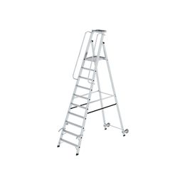 MUNK Aluminium-Stehleiter einseitig begehbar Rollen und Griff 10 Stufen (051090)