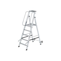 MUNK Aluminium-Stehleiter einseitig begehbar Rollen und Griff 5 Stufen (051085)
