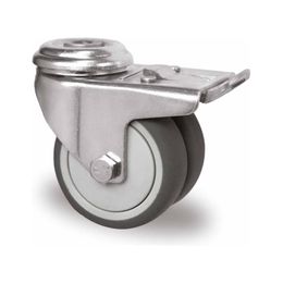 CASCOO Doppel-Lenkrolle R&uuml;ckenloch mit Totalfeststeller &oslash; 50 mm Serie P2T2 Kugellager (BDHHHC0050P2T2B42)