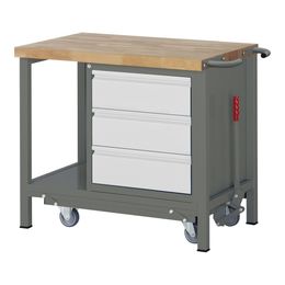 STIER Werkbank Premium mit abs. Fahrgestell und 3 Schubladen BxTxH 1000x700x880mm (904811)