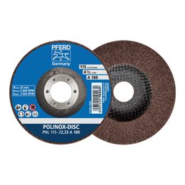 Pferd TOOLS POLINOX Vlies-Schleifdisc PNL &Oslash; 115 mm Bohrung-&Oslash; 22,23 mm A180 f&uuml;r Feinschliff und Finish (44692259)