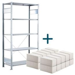 Komplettangebot Steckregal MULTIplus150 Express, 5 Fachb&ouml;den, Tragkraft 150 kg/Boden + gratis 3200 x Sch&auml;fer Shop Pure Falthandt&uuml;cher, 2-lagig, wei&szlig;