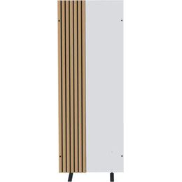 Raumteiler Oxford, mit Akustikschutz, verkettungsf&auml;hig, B 600 x T 30 x H 1650 mm, Filz/Holz/Stahl, wei&szlig;/helles Eiche-Dekor