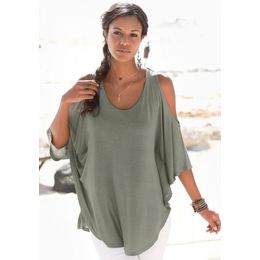Lascana Strandshirt beige Gr. 1 f&uuml;r Damen. Mit Rundhals. Loose Fit. Nachhaltig.