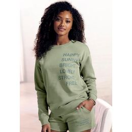 Buffalo Sweatshirt moosgr&uuml;n Gr. 36/38 f&uuml;r Damen. Rundhals und Druck. Bequem. Nachhaltig.