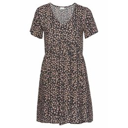 Lascana Blusenkleid 'mit Herzchenprint, lockeres Webkleid, Minikleid' mehrfarbig Gr. 36 f&uuml;r Damen. V-Ausschnitt und Allover-Druck. Figurumspielend