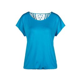 Vivance Kurzarmshirt 'mit Spitzeneinsatz im R&uuml;cken' blau Gr. 32/34 f&uuml;r Damen. Rundhals und Spitze. Figurumspielend. Nachhaltig.