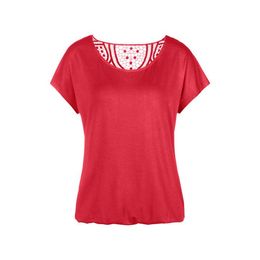 Vivance Kurzarmshirt 'mit Spitzeneinsatz im R&uuml;cken' rot Gr. 44/46 f&uuml;r Damen. Rundhals und Spitze. Figurumspielend. Nachhaltig.