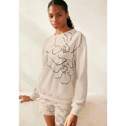Lascana Sweatshirt beige Gr. 32/34 f&uuml;r Damen. Rundhals und Print, Allover-Druck. Basic. Nachhaltig.