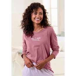 s.Oliver Pyjamaoberteil pink Gr. 44/46 f&uuml;r Damen. Rundhals und Druck. Bequem. Nachhaltig.