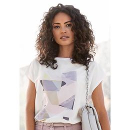 Lascana Kurzarmshirt mehrfarbig Gr. 40/42 f&uuml;r Damen. Rundhals und Print. Figurumspielend. Nachhaltig.
