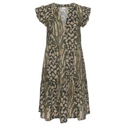 Lascana Sommerkleid 'mit Animalprint und s&uuml;&szlig;en Fl&uuml;gel&auml;rmeln aus gewebter Viskose' mehrfarbig Gr. 34 f&uuml;r Damen. Mit V-Ausschnitt. Figurumspielend. 