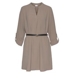 Lascana Longbluse taupe Gr. 34 f&uuml;r Damen. Mit tiefer V-Ausschnitt. Figurumspielend. Nachhaltig.