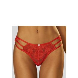 JETTE Panty rot Gr. 36/38 f&uuml;r Damen. Mit Spitze, Schmuckelement, B&auml;nder. K&ouml;rpernah. Nachhaltig.