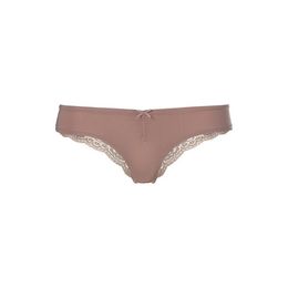 Lascana Brasilslip violett Gr. 32/34 f&uuml;r Damen. Mit Spitze, Schleife. K&ouml;rpernah