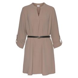Lascana Longbluse taupe Gr. 44 f&uuml;r Damen. Mit tiefer V-Ausschnitt. Figurumspielend. Nachhaltig.