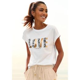 Venice Beach Kurzarmshirt wei&szlig; Gr. 36/38 f&uuml;r Damen. Rundhals und Logodruck. Figurumspielend. Nachhaltig.