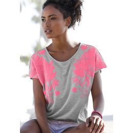 Vivance T-Shirt grau Gr. 32/34 f&uuml;r Damen. Rundhals und Druck. Figurumspielend