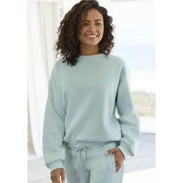 Lascana Sweatshirt gr&uuml;n Gr. 32/34 f&uuml;r Damen. Rundhals und Logoschriftzug, Logostickerei. Bequem. Nachhaltig.