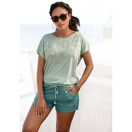 Venice Beach Rundhalsshirt gr&uuml;n Gr. 36/38 f&uuml;r Damen. Rundhals und Logodruck. Figurumspielend