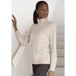 BENCH. LOUNGEWEAR Sweatjacke beige Gr. 32/34 f&uuml;r Damen. Mit Logostickerei, Rei&szlig;verschluss, Logoschriftzug. Basic. Nachhaltig.