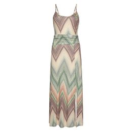 Lascana Midikleid 'mit sommerlichem Print und Schlitz, Jerseykleid' mehrfarbig Gr. 46 f&uuml;r Damen. Rundhals und Allover-Druck. Figurbetont. Nachhaltig.
