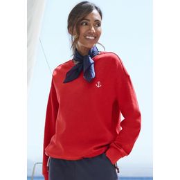 H.I.S. H.I.S Sweater 'SandandStripesRNT3' rot Gr. 32/34 f&uuml;r Damen. Rundhals und Kordelzug, Stickerei. Bequem. Nachhaltig.