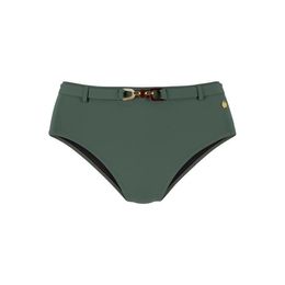 Lascana Highwaist-Bikini-Hose 'Yves' gr&uuml;n Gr. 40. Mit Zierschnallen, Zierg&uuml;rtel. Nachhaltig.
