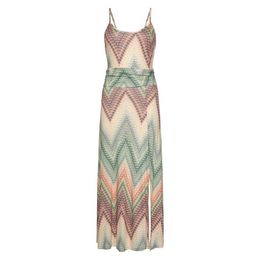 Lascana Midikleid 'mit sommerlichem Print und Schlitz, Jerseykleid' mehrfarbig Gr. 44 f&uuml;r Damen. Rundhals und Allover-Druck. Figurbetont. Nachhaltig.