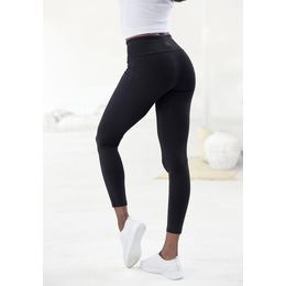 Lascana Leggings schwarz Gr. 36/38 f&uuml;r Damen. Mit Logodruck. Basic. Nachhaltig.
