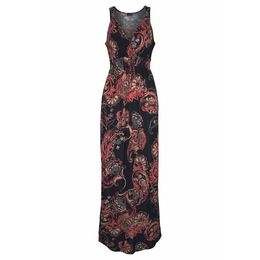 Lascana Maxikleid 'mit verstellbarem Ausschnitt und gesmokter Taille, Jerseykleid' mehrfarbig Gr. 44 f&uuml;r Damen. V-Ausschnitt und Allover-Druck. 