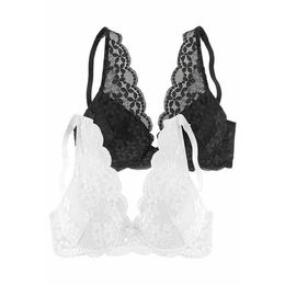 PETITE FLEUR BY LASCANA Push-up-BH wei&szlig;+schwarz Gr. 75A. Mit Schleife. Mit Herausnehmbaren Kissen und mit B&uuml;gel