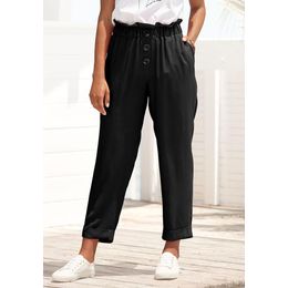 Lascana Paperbag-Hose 'f&uuml;r den Sommer aus luftig-leichtem Stoff' schwarz Gr. 42 f&uuml;r Damen. Mit Kunststoffkn&ouml;pfe. Figurumspielend. Nachhaltig.