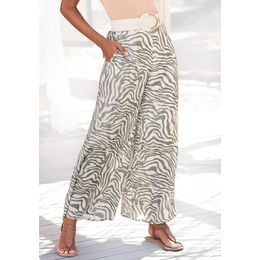 Lascana Webhose 'mit extra weitem Bein aus softer Satinqualit&auml;t' mehrfarbig Gr. 42 f&uuml;r Damen. Mit Allover-Druck. Figurumspielend