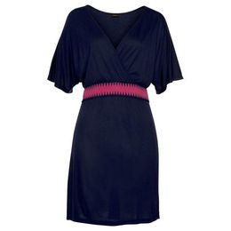 Lascana Jerseykleid 'mit breitem, kontrastfarbenem Gummibund und V-Ausschnitt' blau Gr. 38 f&uuml;r Damen. Mit V-Ausschnitt. Figurumspielend. Nachhaltig.