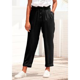 Lascana Paperbag-Hose 'f&uuml;r den Sommer aus luftig-leichtem Stoff' schwarz Gr. 36 f&uuml;r Damen. Mit Kunststoffkn&ouml;pfe. Figurumspielend. Nachhaltig.